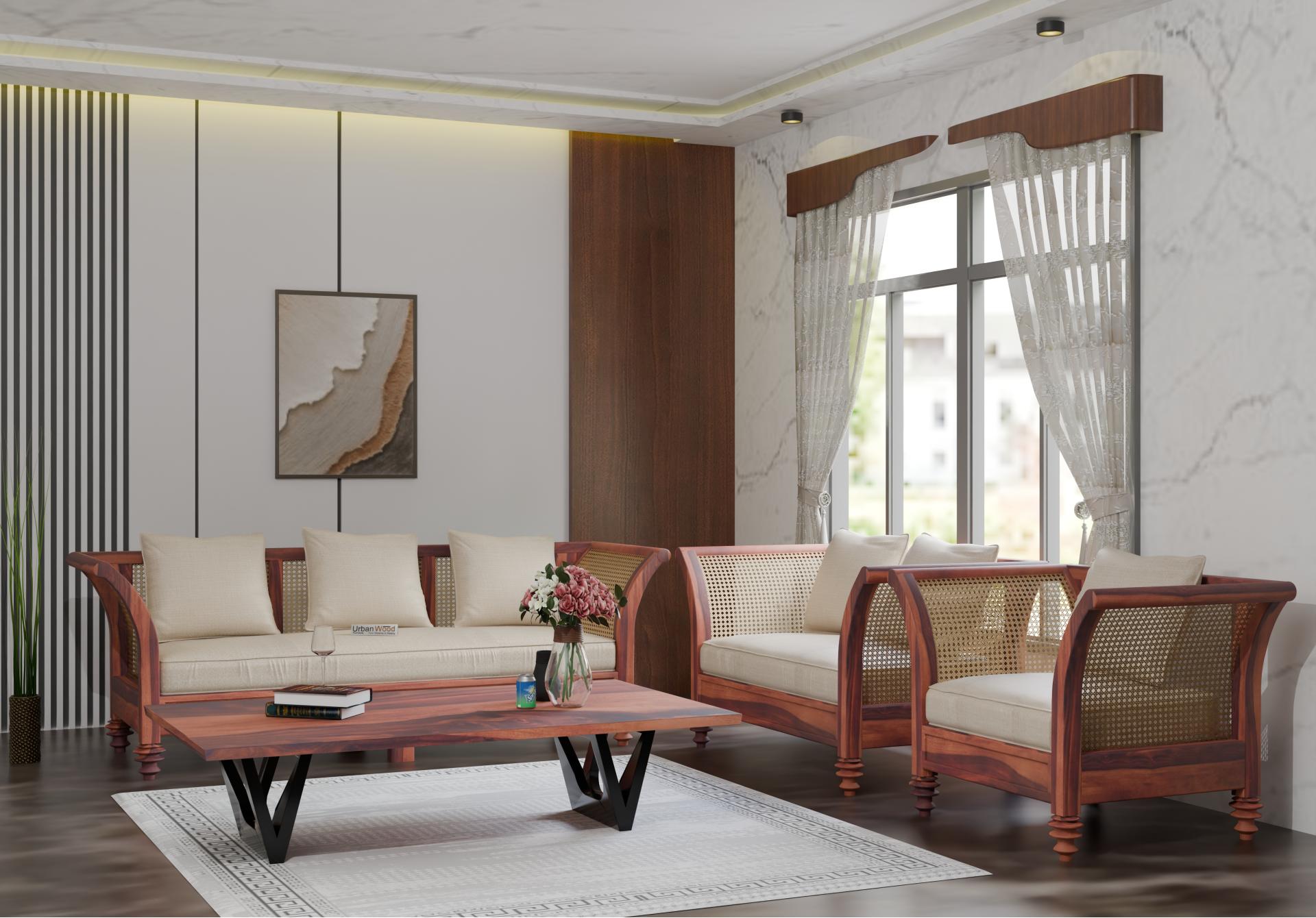 Buy Arcadia 3+2+1 Seater Wooden Sofa Set (Teak Finish) Online in India | UrbanWood